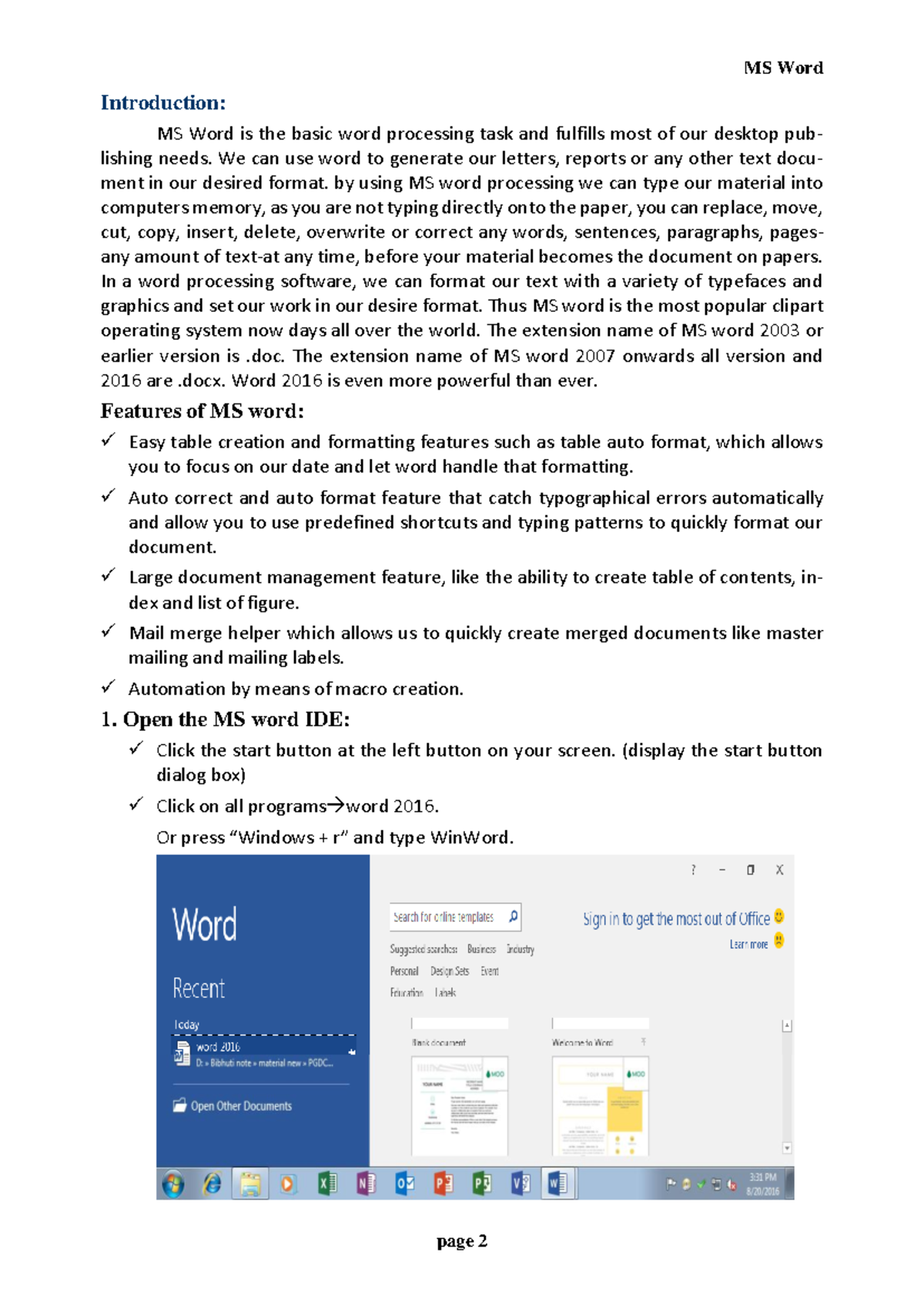MS Word 2016: Comprehensive Introduction and Features Guide - Studocu