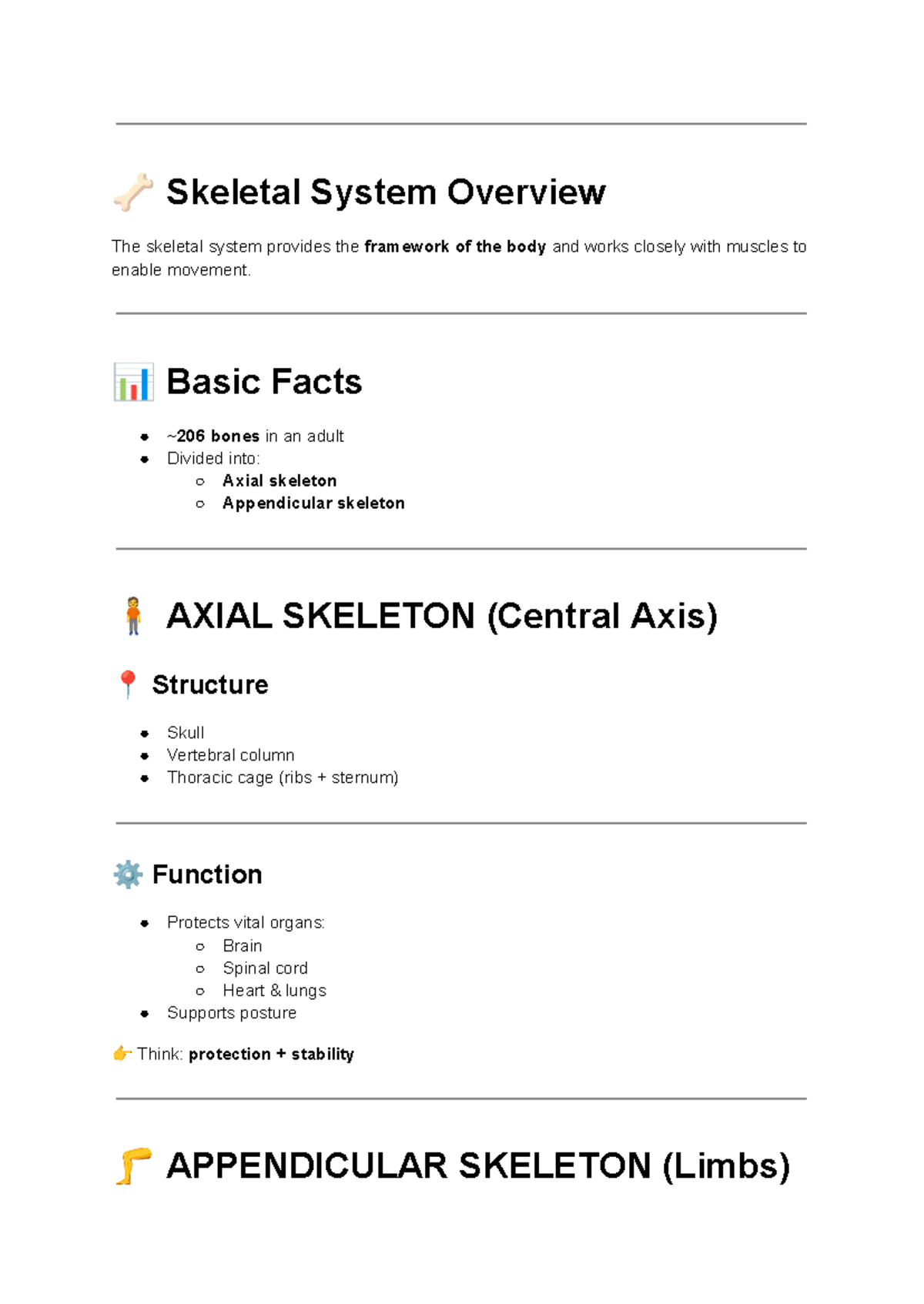 Skeletal System Overview: Key Functions & Structures Study Notes - Studocu