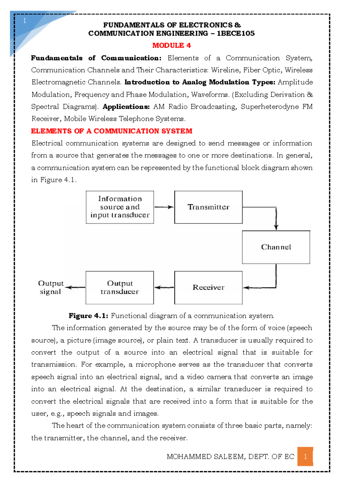 Fundamentals of Communication Systems - 1BECE105 Module 4 Notes - Studocu