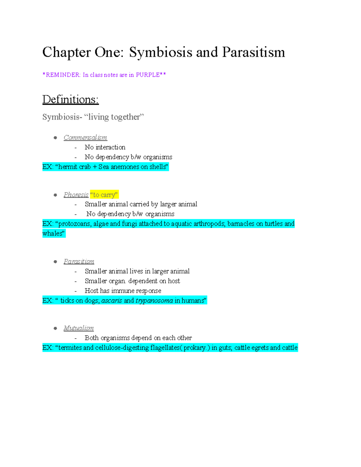 Parasitology Notes - Chapter One: Symbiosis and Parasitism In class ...