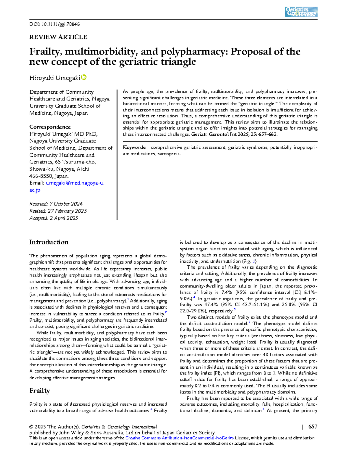 REVIEW ARTICLE: The Geriatric Triangle of Frailty, Multimorbidity, and ...