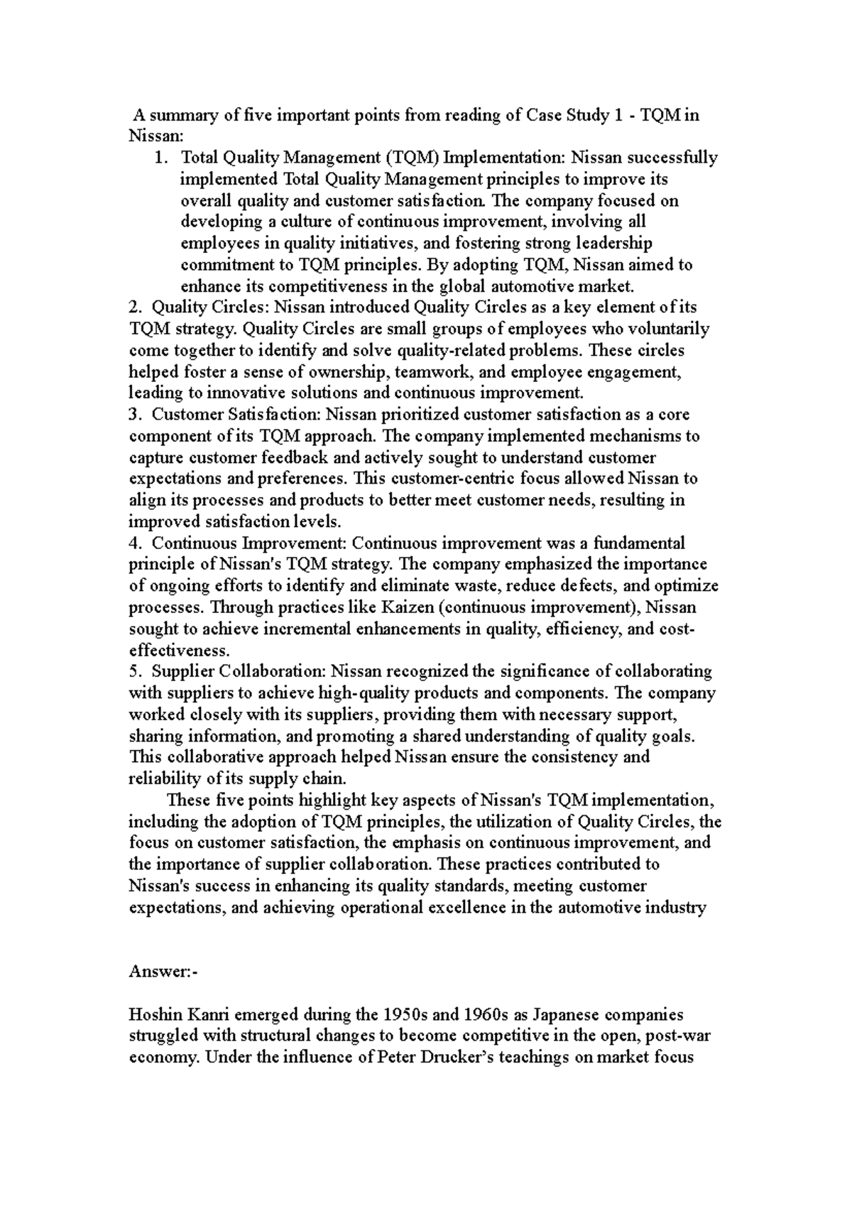 Case study - A summary of five important points from reading of Case ...