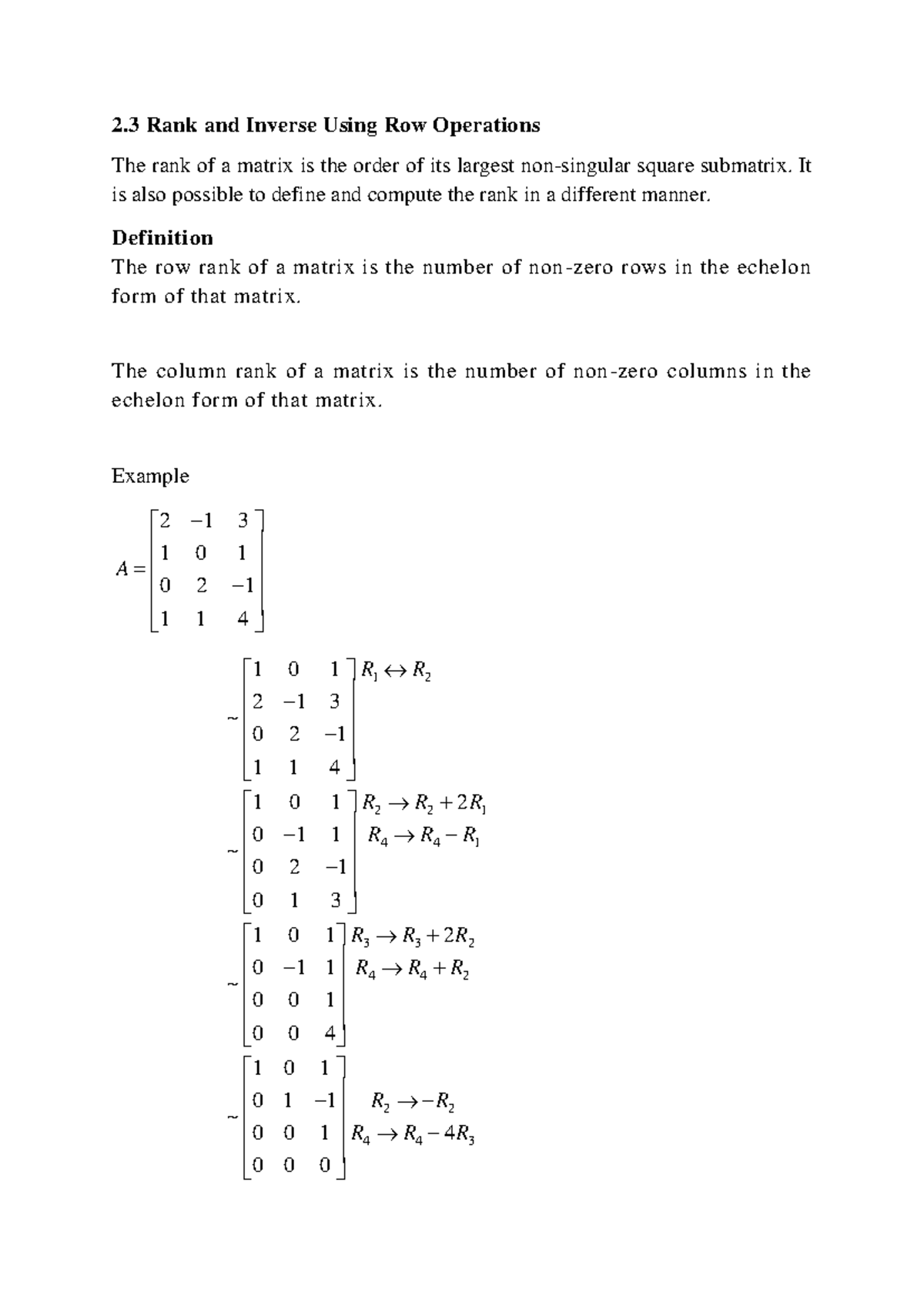 1.3 Rank and Inverse: Row Operations Explained - Studocu