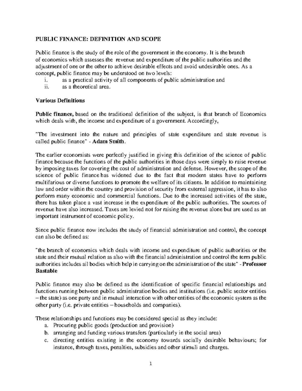 Public Finance: Definition & Scope - Lecture Notes 1 (PF101) - Studocu