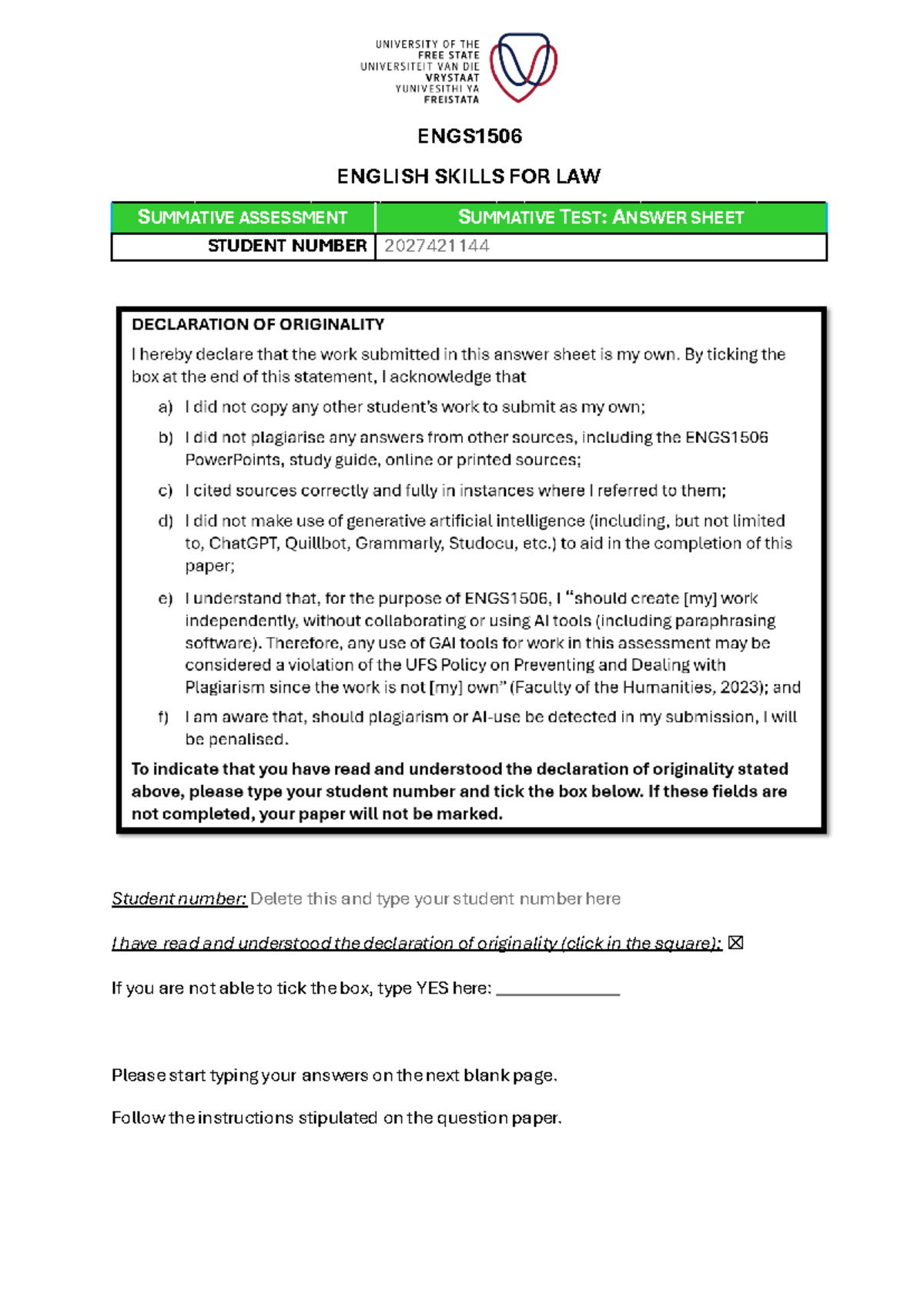 ENGS1506 ENGLISH SKILLS FOR LAW SUMMATIVE TEST: CASE ANALYSIS 2025 ...