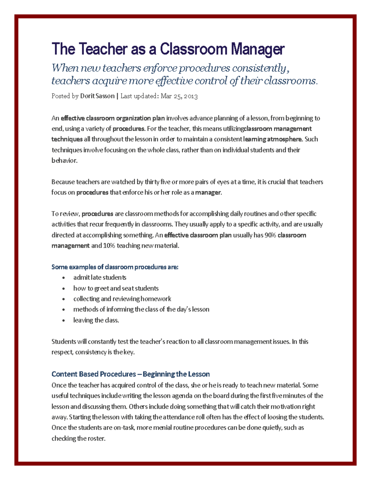 The-teacher-as-a-classroom-manager compress - The Teacher as a ...