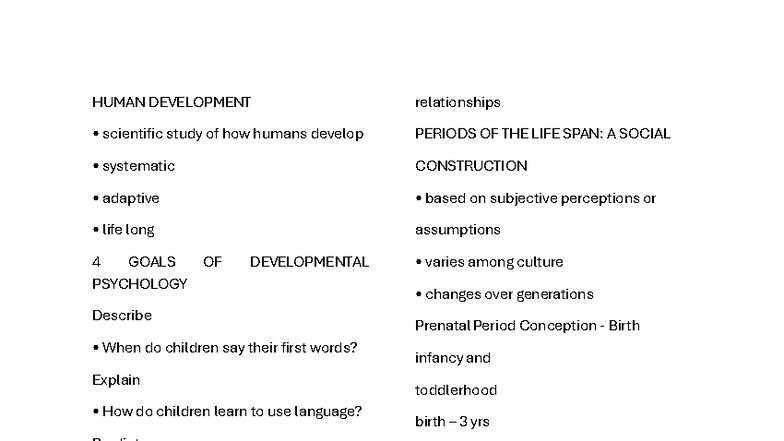 DEV PSY - REVIEWER - HUMAN DEVELOPMENT scientific study of how humans ...