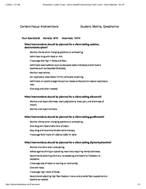 Respiratory System Drugs: Adverse Reactions Study Guide - ATI ...