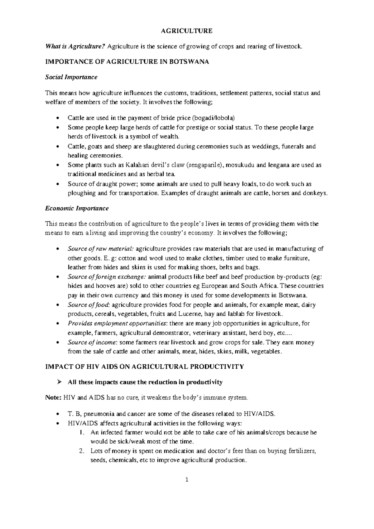 AGR 101: Intro to Agriculture Notes on Importance and Challenges - Studocu