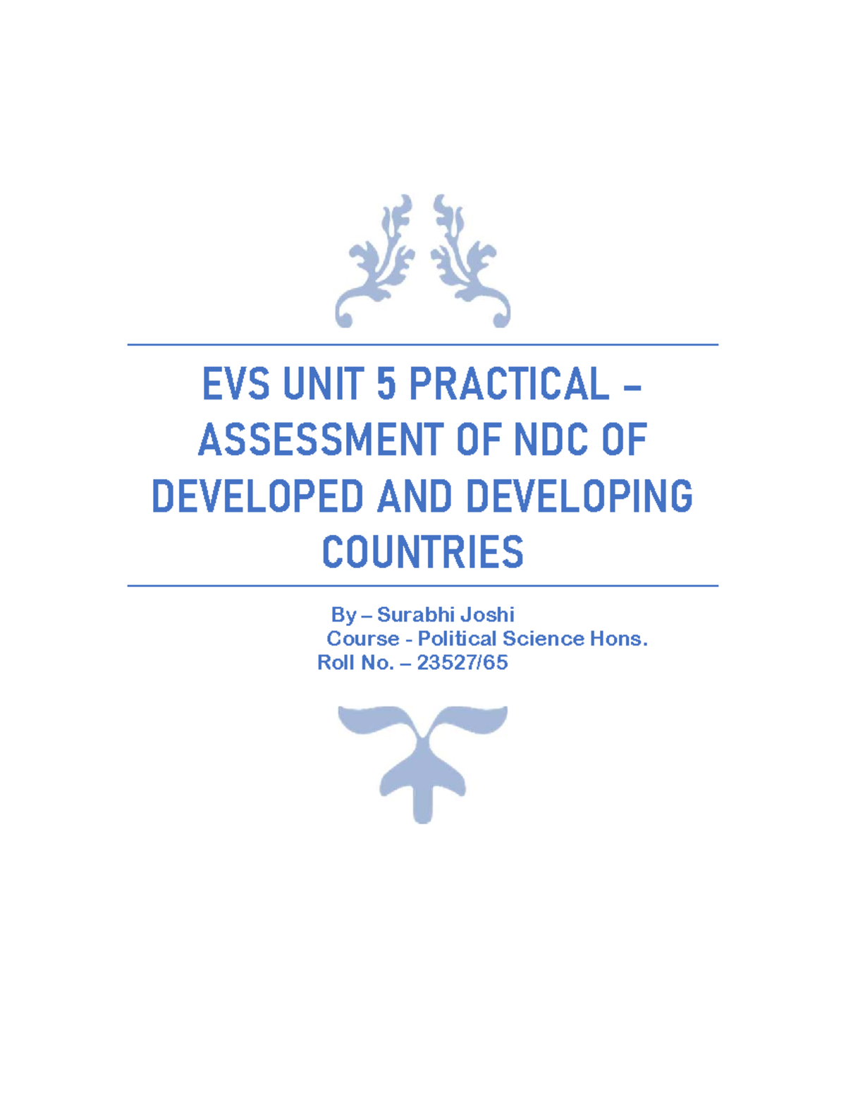 EVS Unit 5 Practical Assessment: NDCs of Developed vs. Developing ...