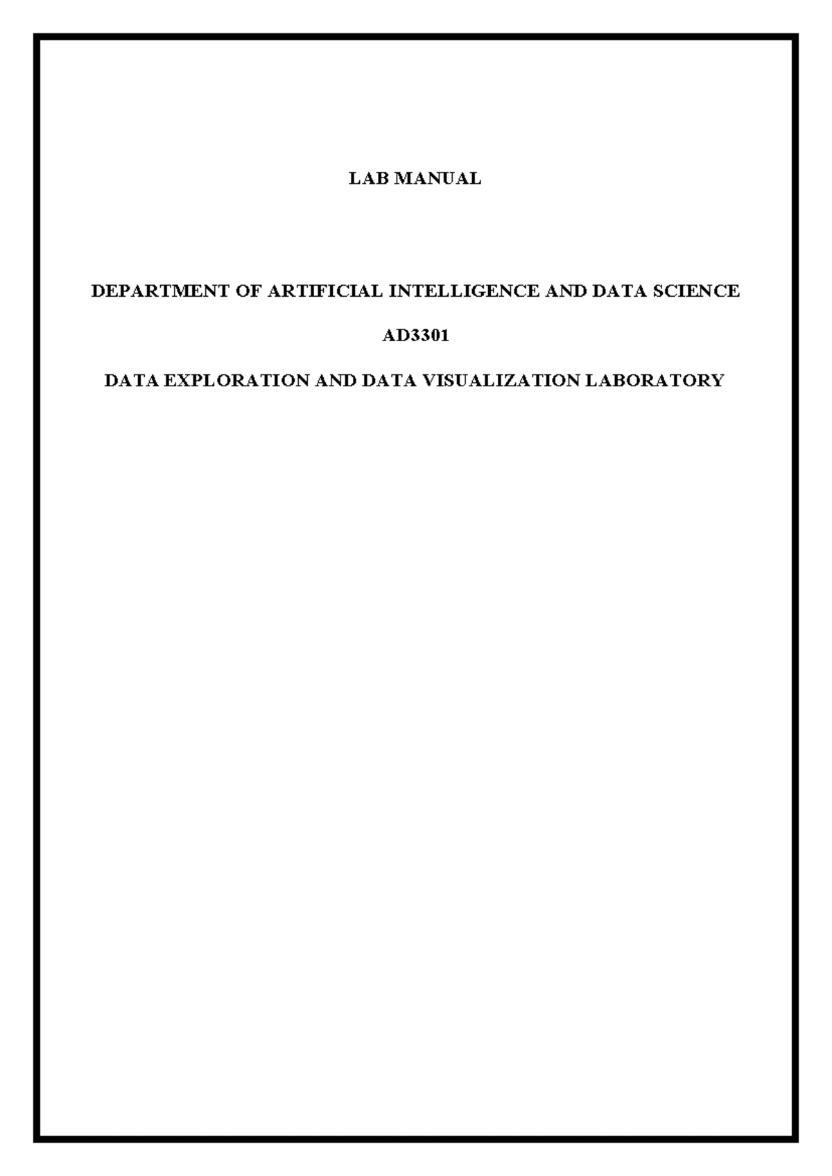AD3411 Data Science & Analytics Lab Manual: Experiments Overview - Studocu