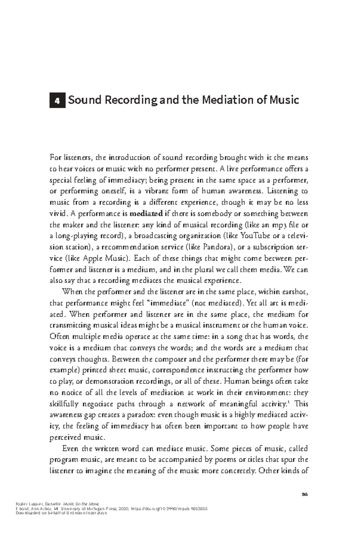 MUS 100-01 Class 21 Reading: Sound Recording and Music Mediation - Studocu