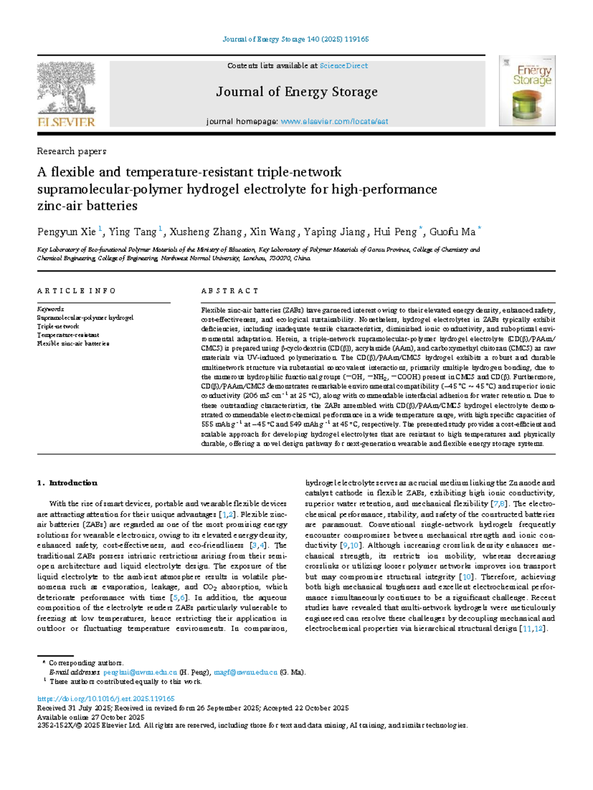 Flexible Hydrogel Electrolyte for Zinc-Air Batteries (ZABs) - Studocu