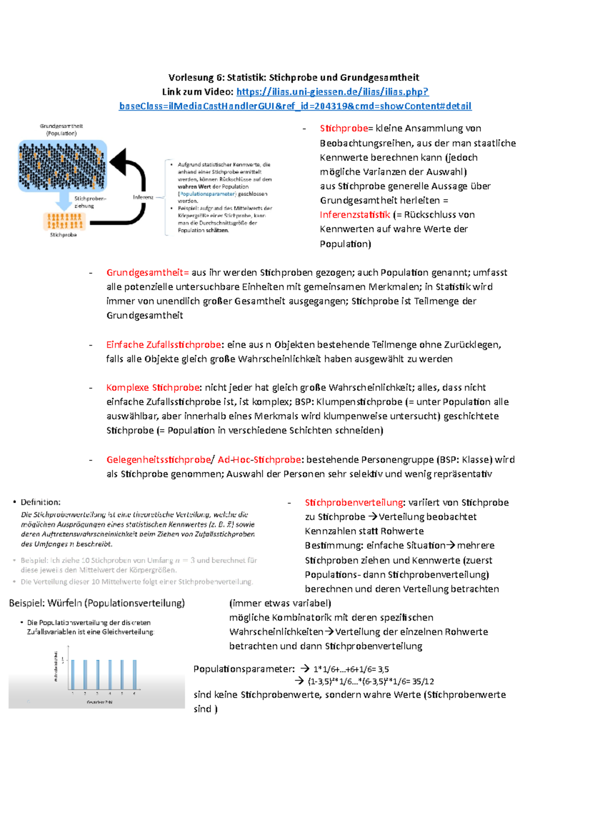 Vorlesung 6: Statistik - Stichprobe und Grundgesamtheit Anleitung - Studocu