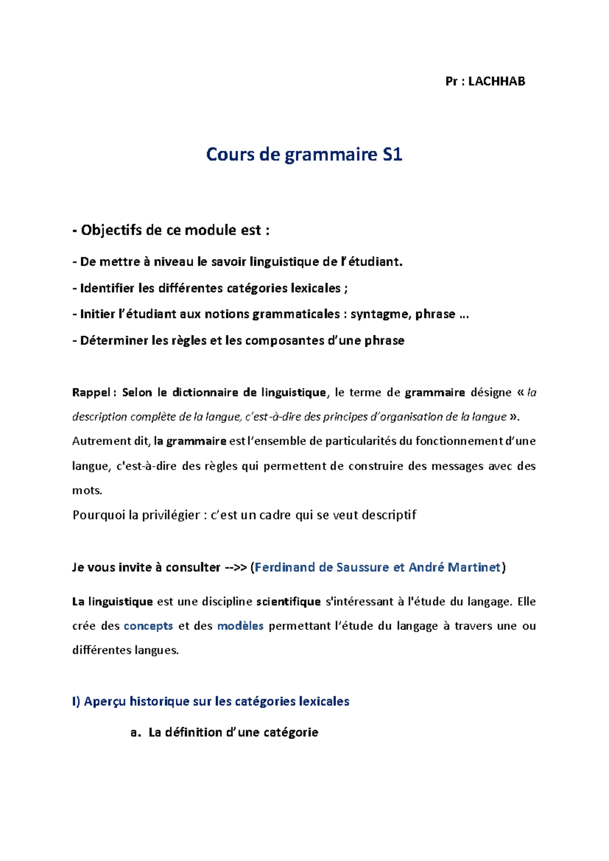 Cours de grammaire S1 : Séance 1 - Catégories lexicales et règles ...
