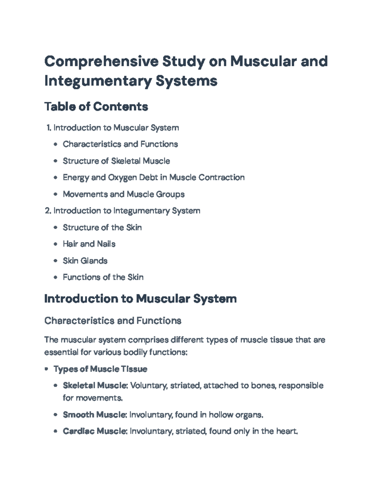 Comprehensive Study on Muscular and Integumentary Systems (BIO101 ...