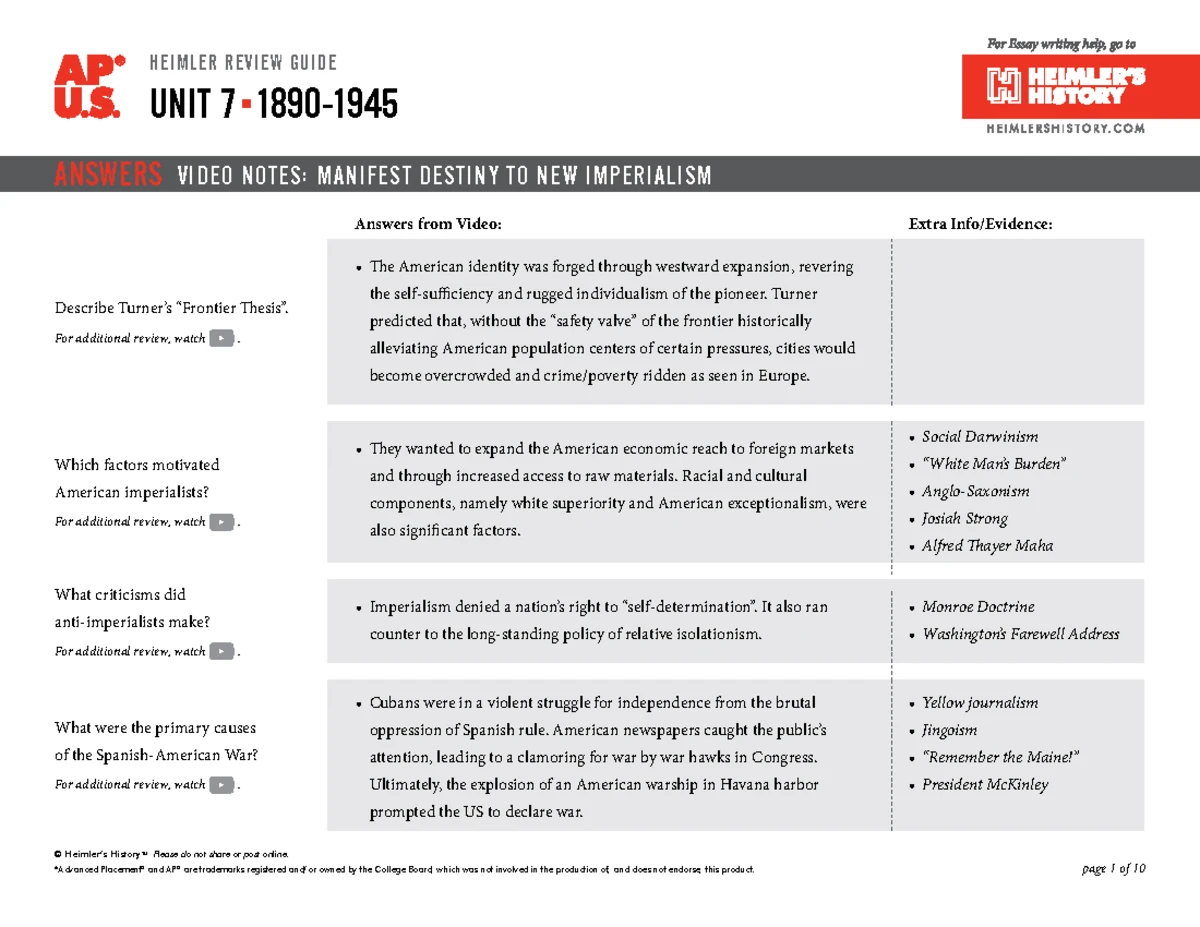 AP US HIST Unit 7 MCQ Stimulus Answers and Explanations - Studocu