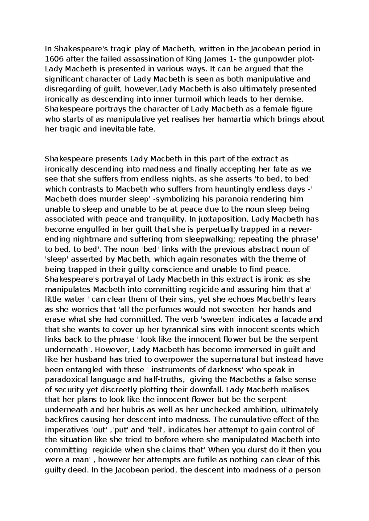 Macbeth Essay Analysis: Lady Macbeth's Transformation in GCSE ...