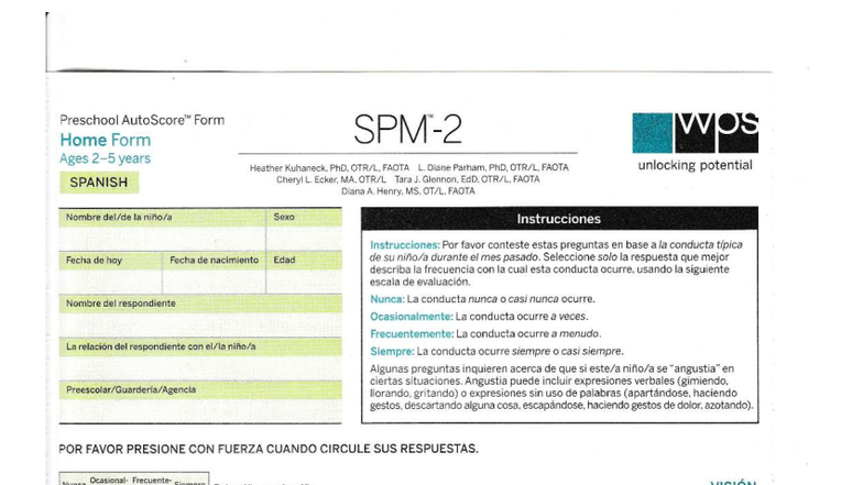 SPM-2 Preescolares: Hojas de Respuesta para Niños de 2-5 Años - Studocu