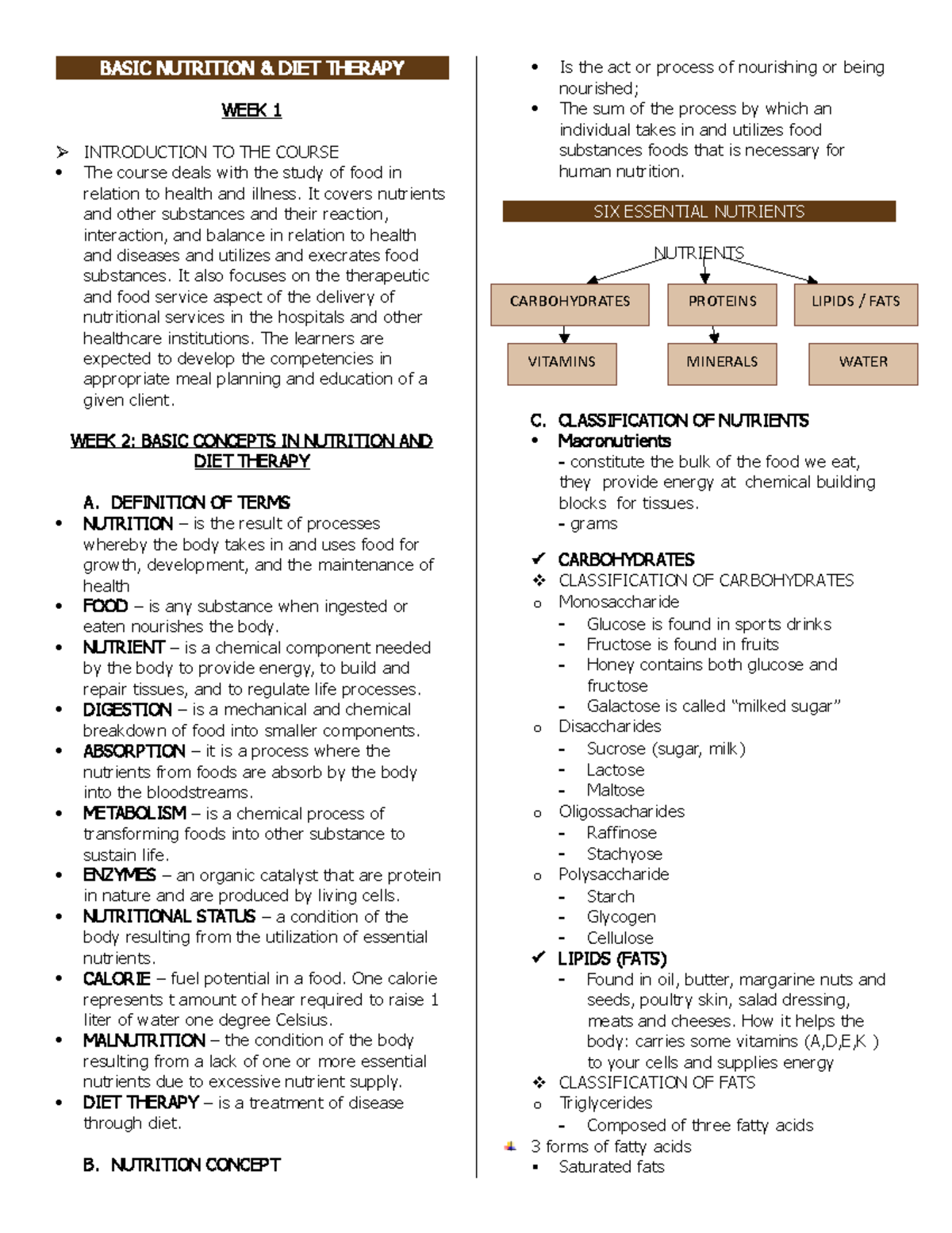 Basic Nutrition & Diet Therapy Reviewer for NUTR 101 - Studocu