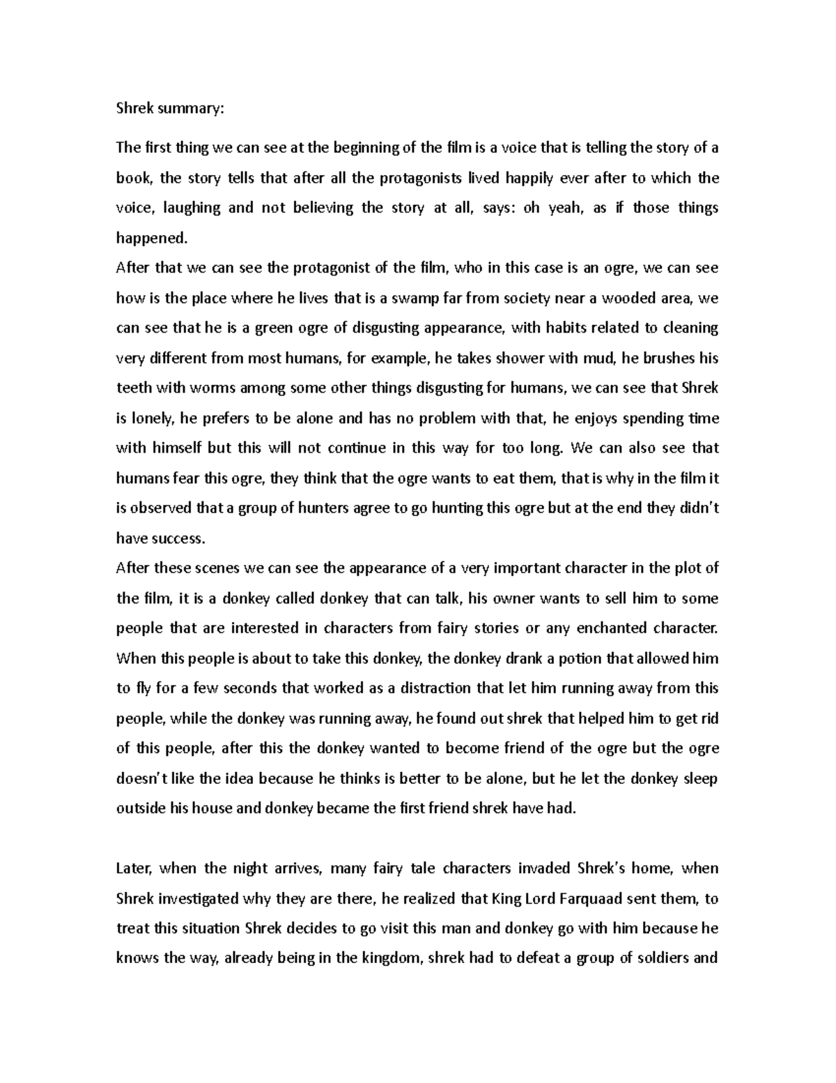 Shrek Summary: Tarea Uno - Analyzing the Film's Themes - Studocu