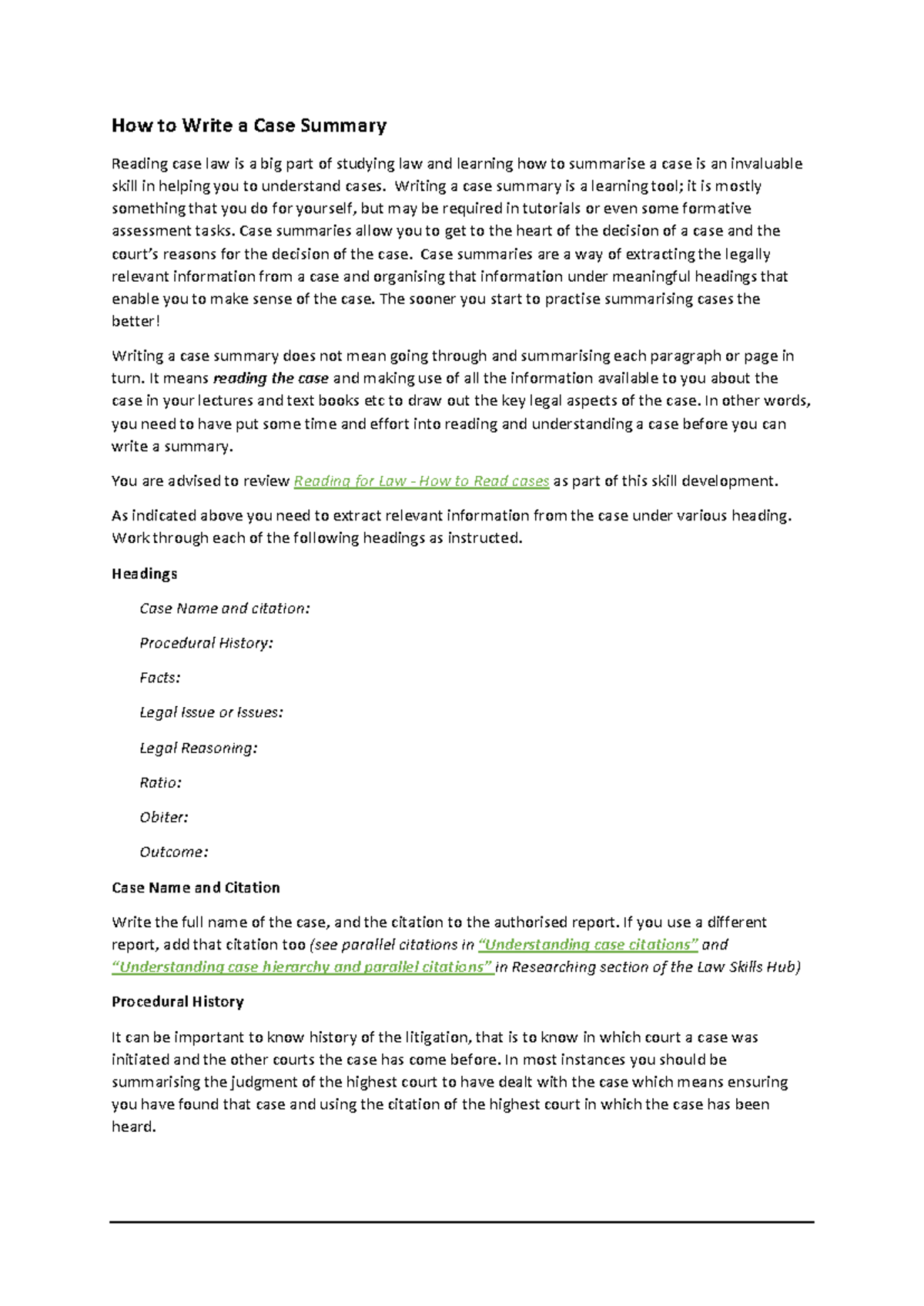 LAW 101: How to Effectively Write a Case Summary - Studocu