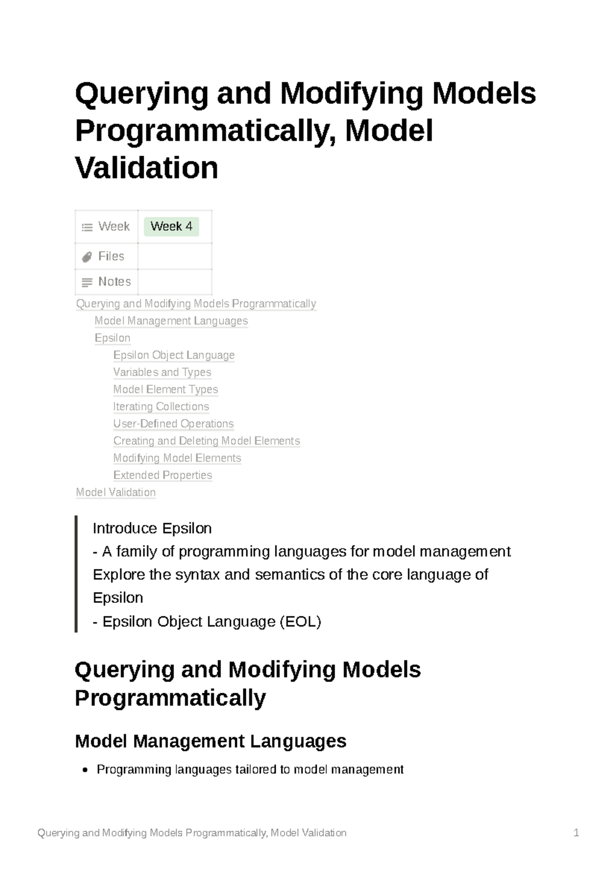 Mode Querying Querying And Modifying Models Programmatically Model Validation Week Week 4