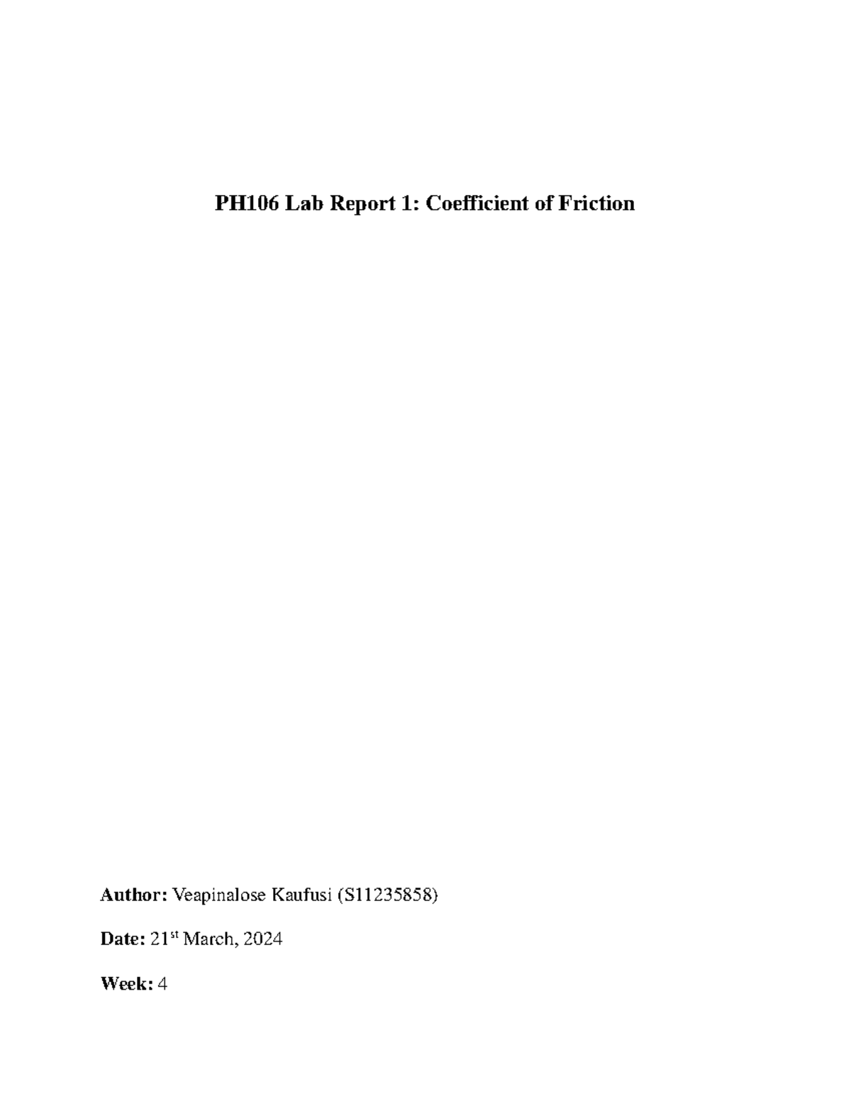 PH106 Lab Report 1: Analysis of Coefficient of Friction Results - Studocu