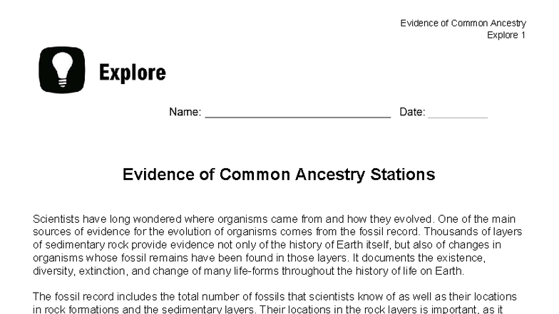 Evidence of Common Ancestry Stations - Intro Reading Guide - Studocu