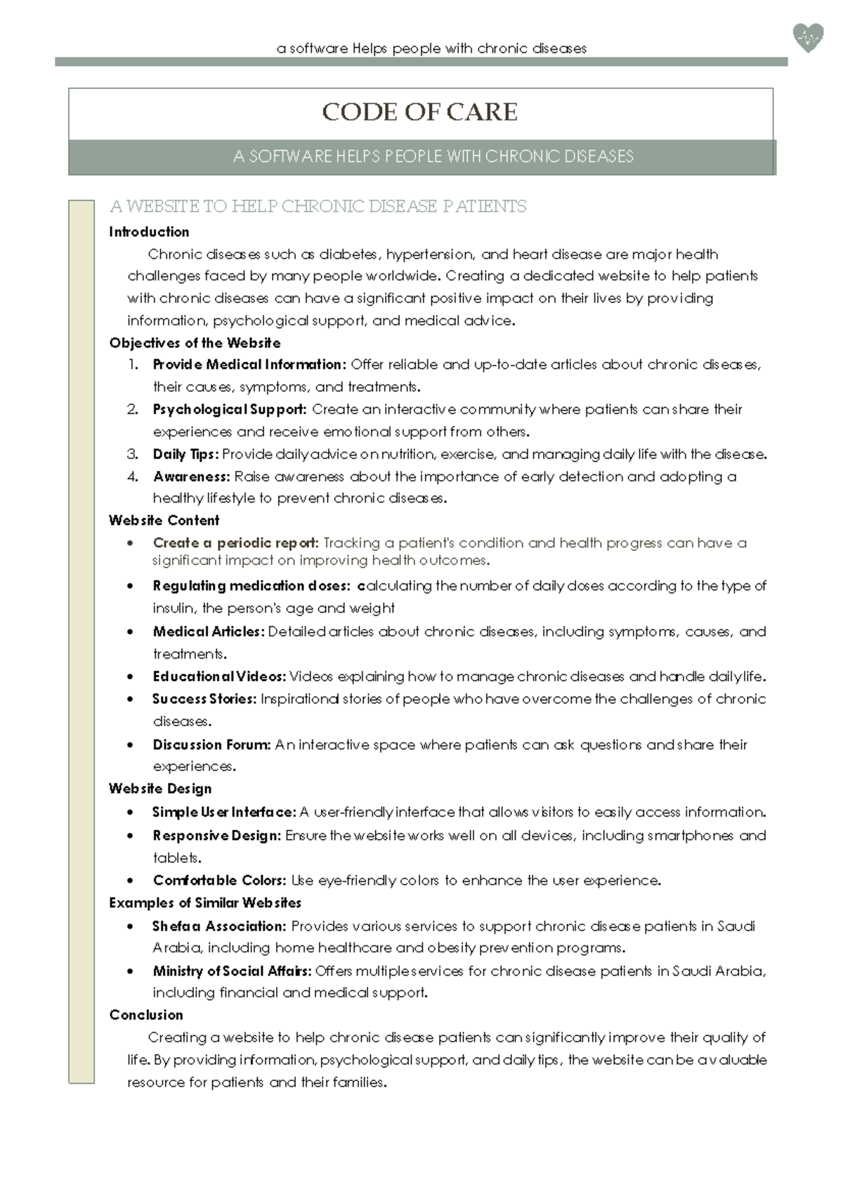 Code of Care: A Comprehensive Website for Chronic Disease Support - Studocu