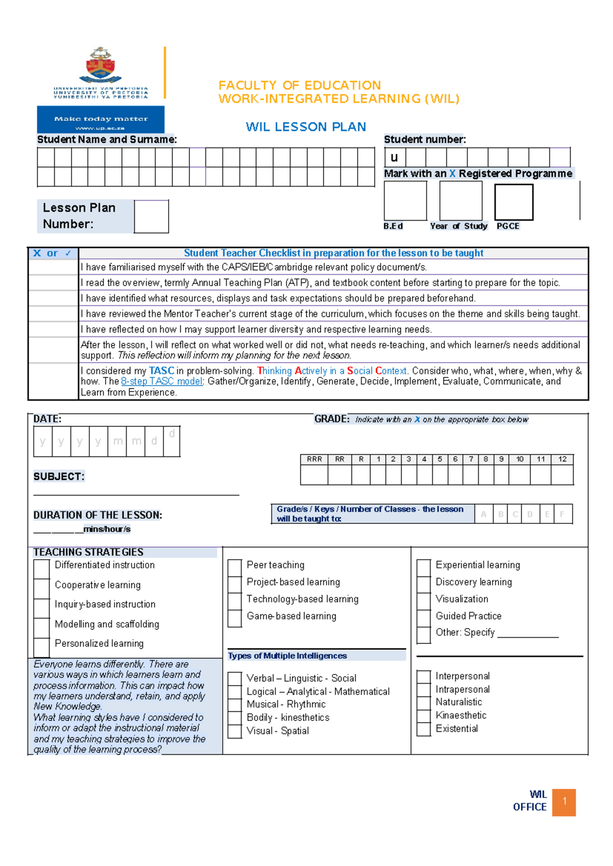WIL Lesson Plan Template for PGCE Student Teachers - Studocu