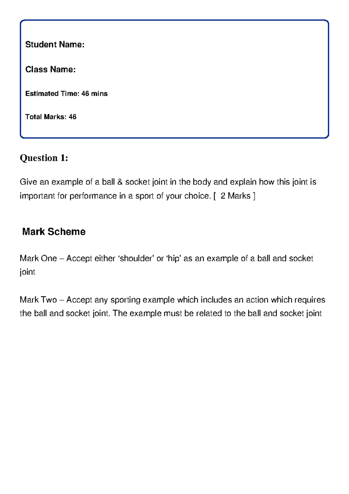 AQA GCSE Physical Training Mark Scheme Analysis & Key Concepts - Studocu