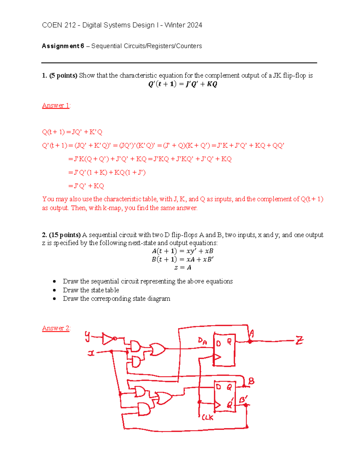 COEN 212 Winter 2024 Digital Systems Design I Assignment 6 Solutions ...