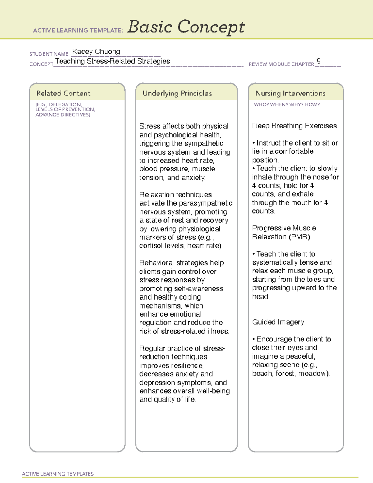 ACTIVE LEARNING TEMPLATE: Stress Management Strategies for Nursing 9 ...