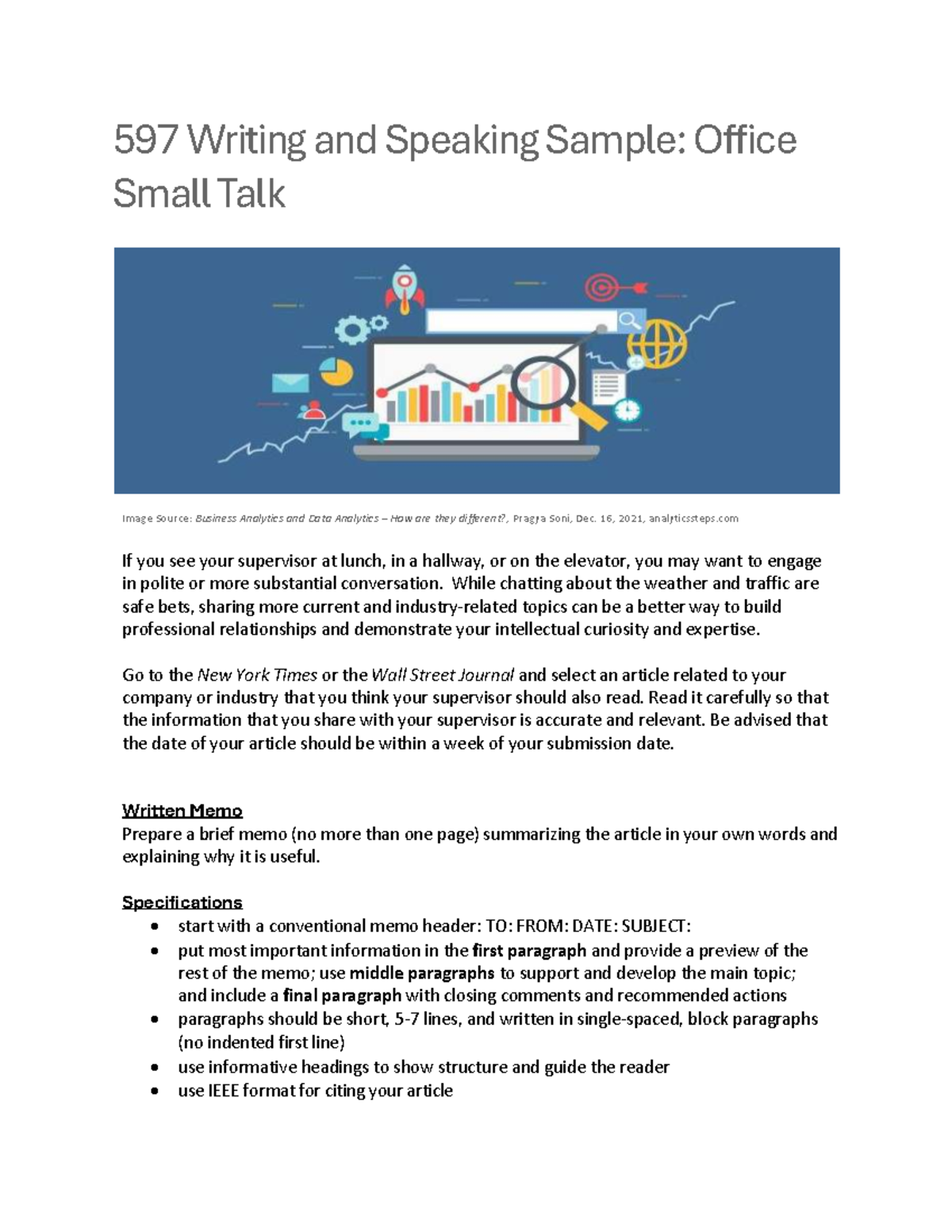 597 Writing and Speaking Sample: Engaging in Office Small Talk - Studocu