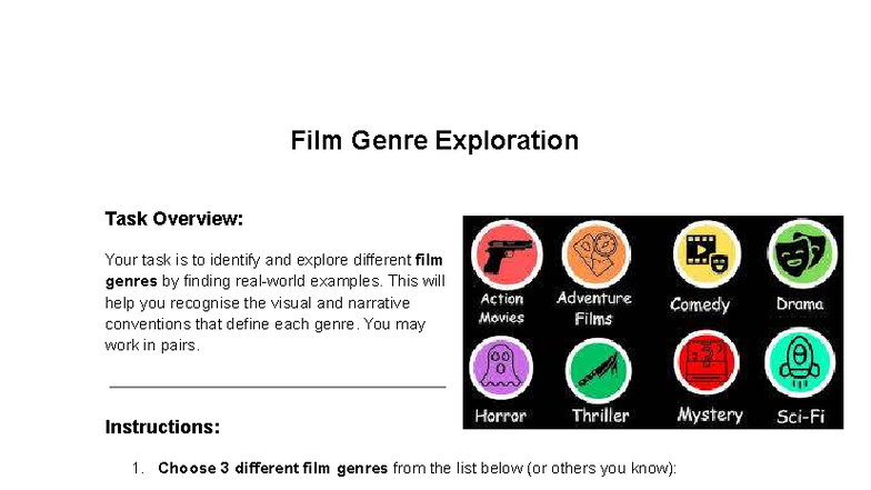Film Genre Exploration Task Overview: Analyzing Visual & Narrative ...