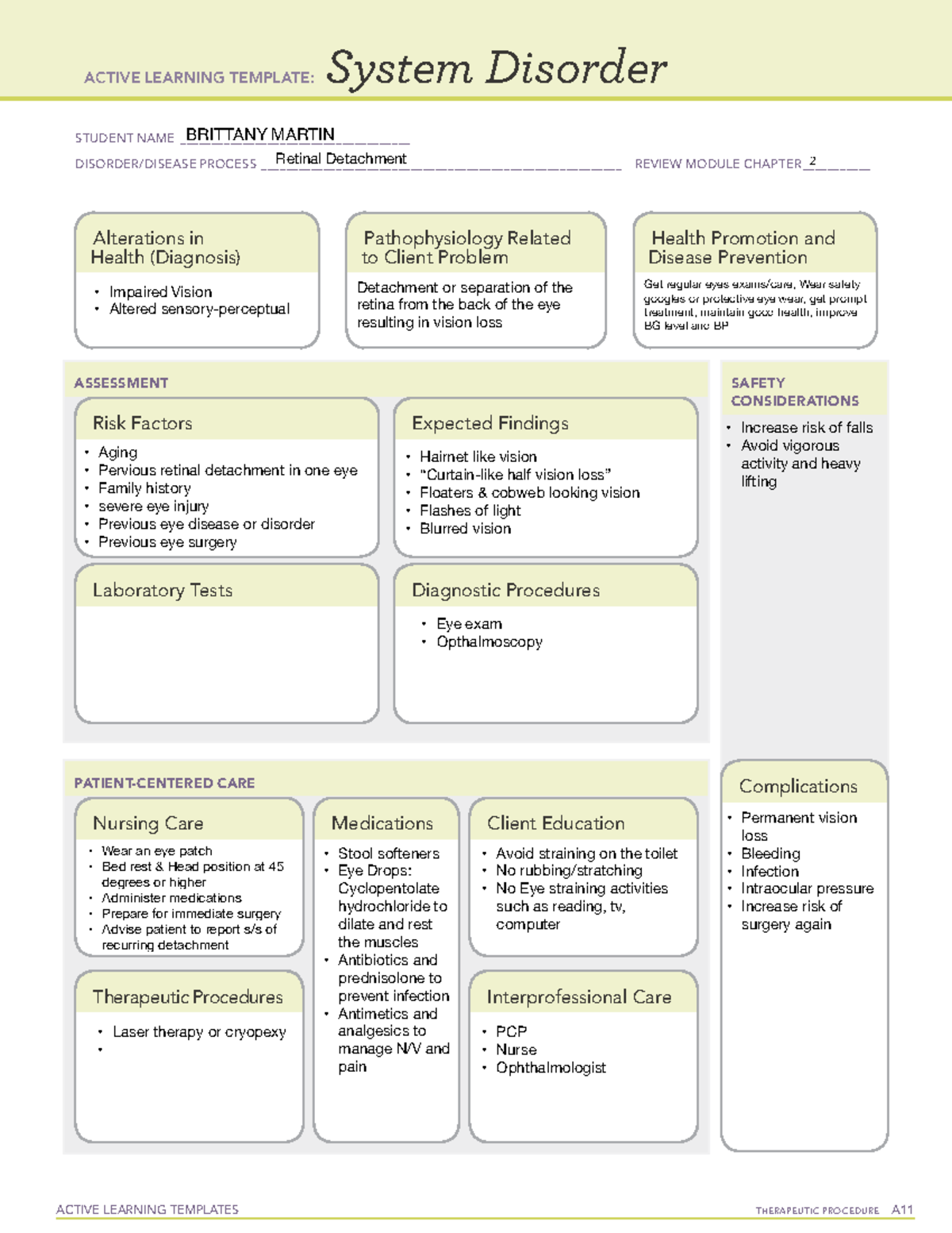 ACTIVE LEARNING TEMPLATE: System Disorder ATI RETINAL DETACHMENT - Studocu