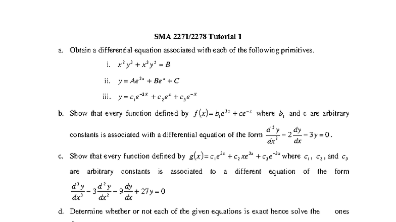 ODE 1 Practice Quiz: Differential Equations and Solutions - Studocu
