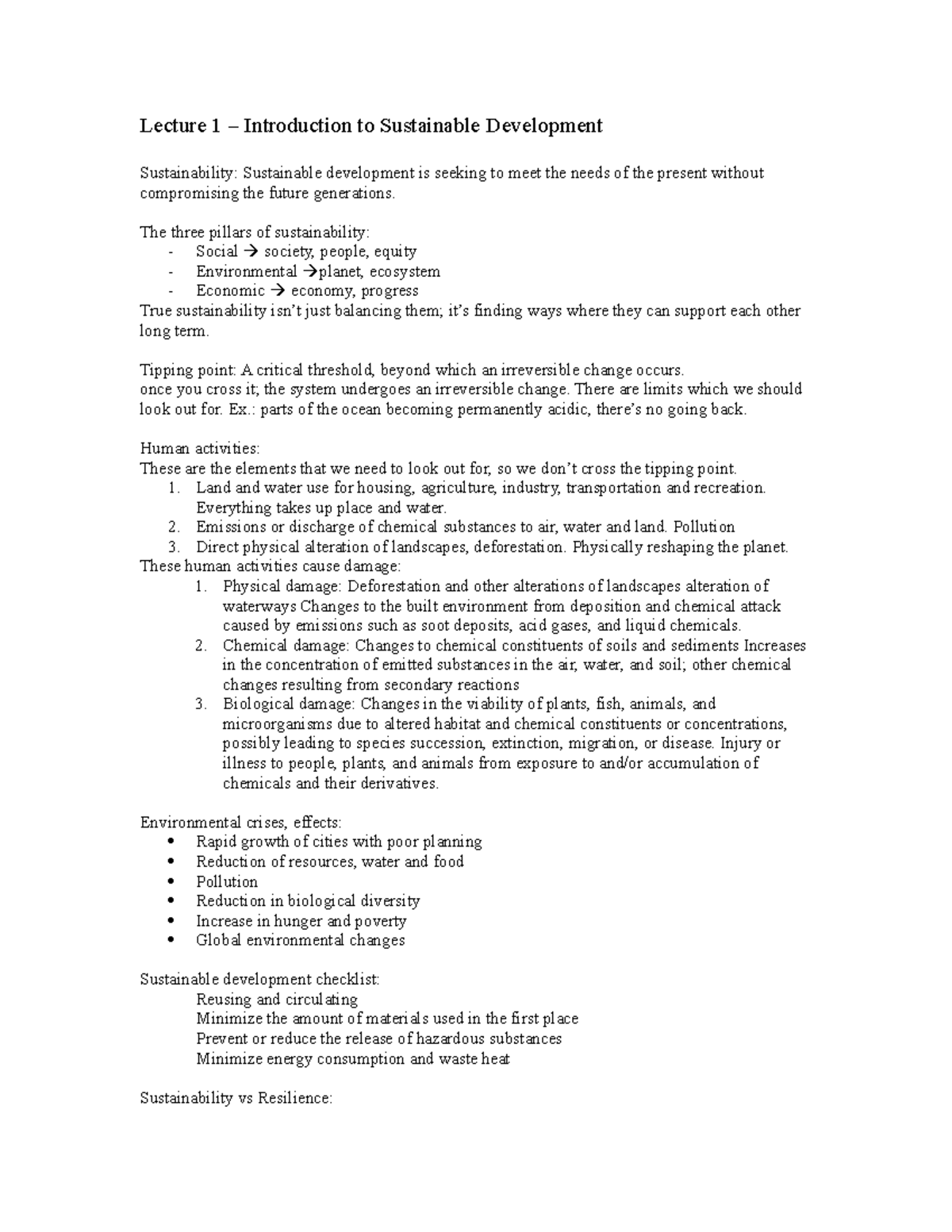 Lecture 1: Introduction to Sustainable Development and Its Pillars ...