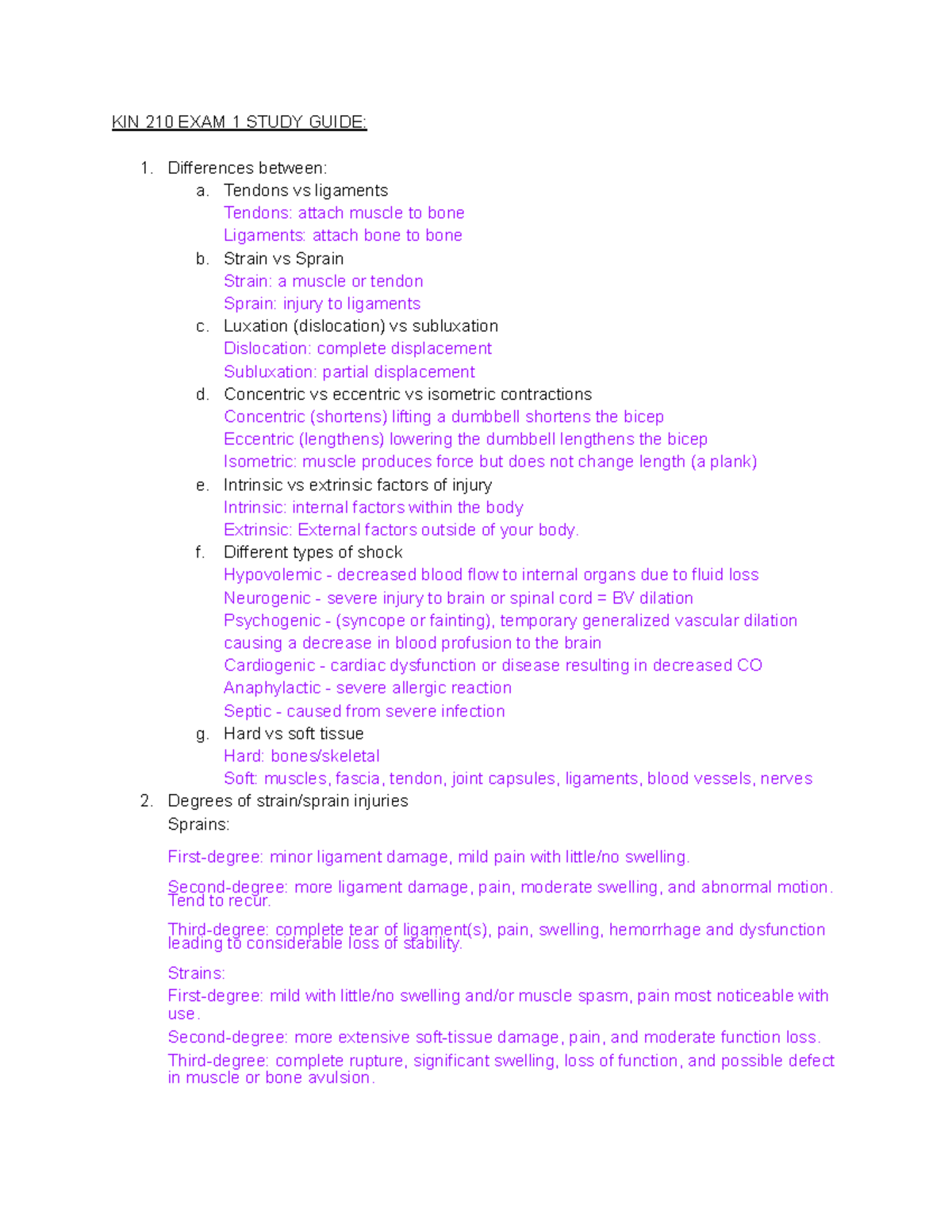 KIN 210 Exam 1 Study Guide: Key Concepts in Injury Prevention - Studocu