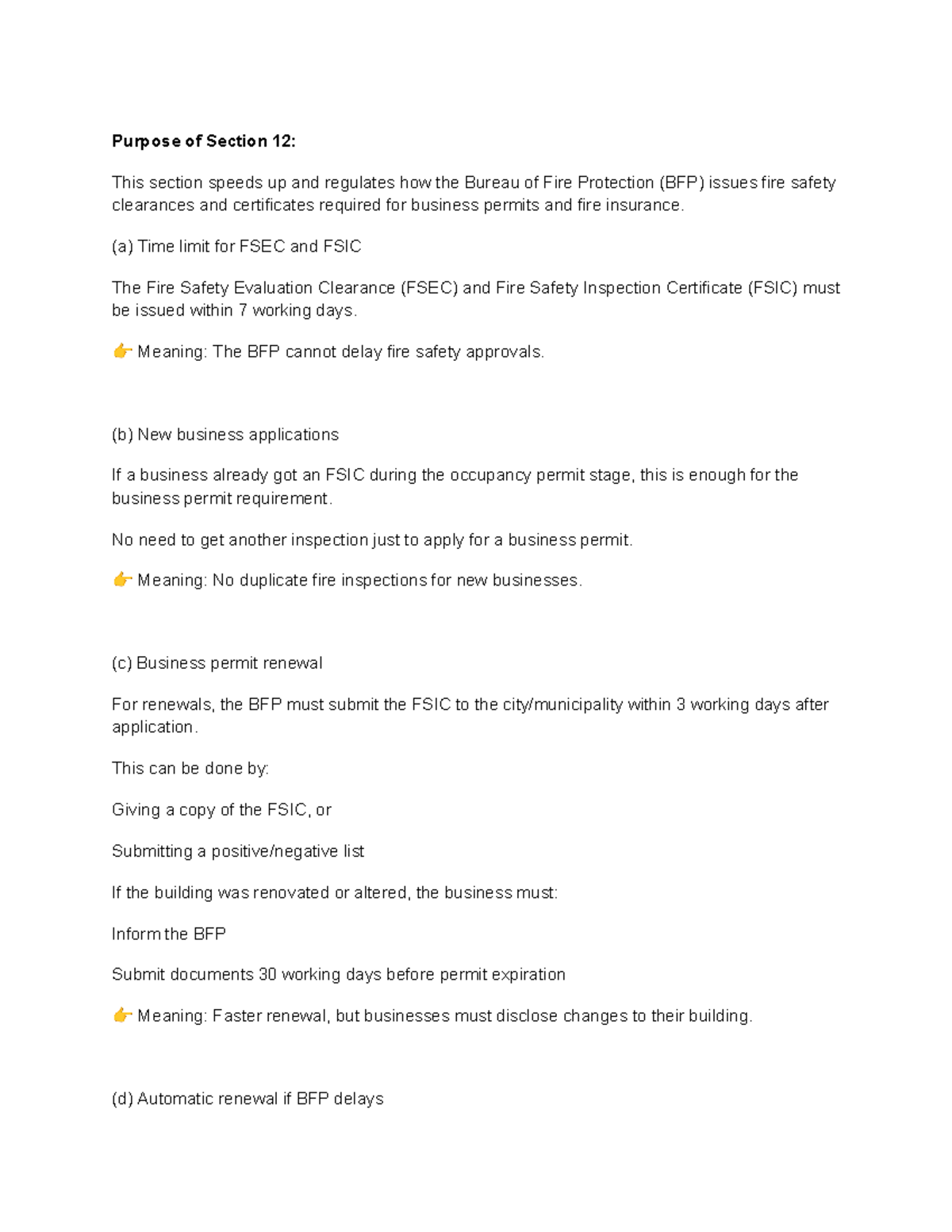 Section 12 - Ease of Doing Business: Fire Safety Regulations - Studocu