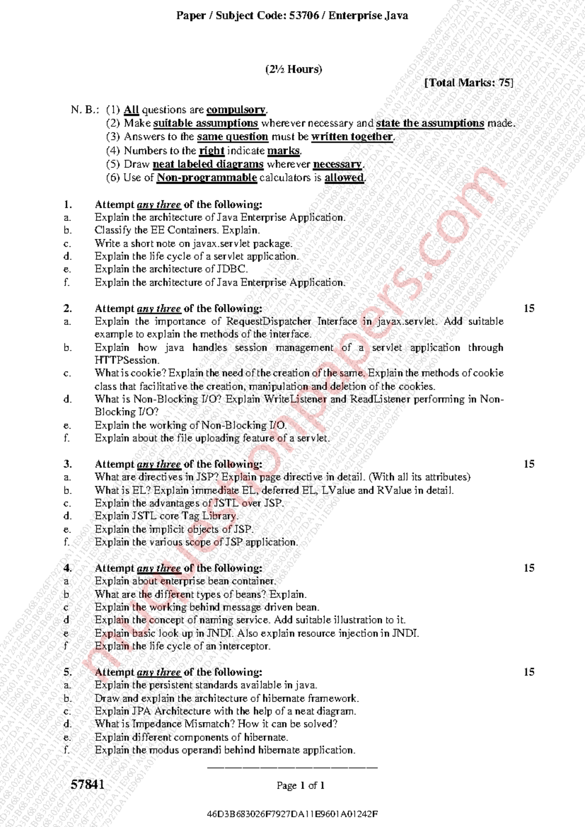 Tybsc-IT SEM5 EJ NOV18 - Enterprise Java Question Papers - 57841 Page 1 of 1 (2½ Hours) [Total ...