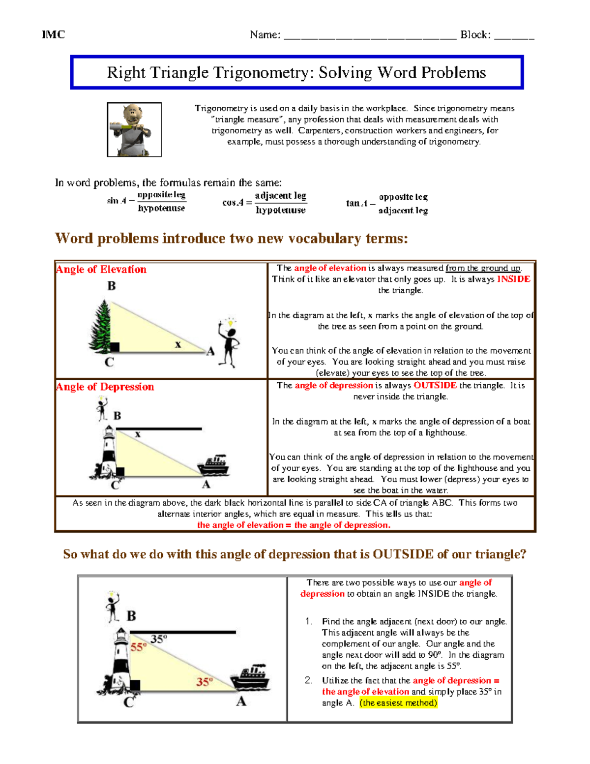Right Triangle Trigonometry Applications Notes (MATH 101) - Studocu