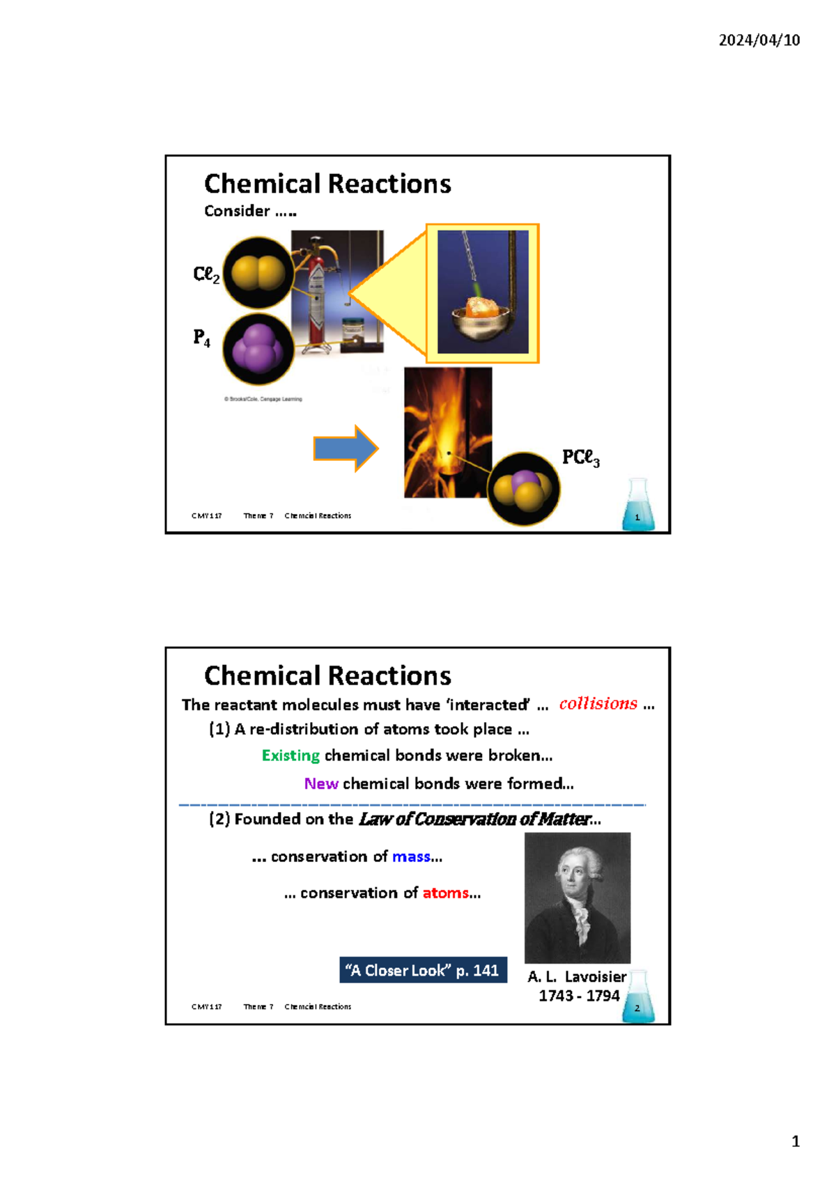 CMY 117 Theme 7: Chemical Reactions and Aqueous Solutions Overview ...