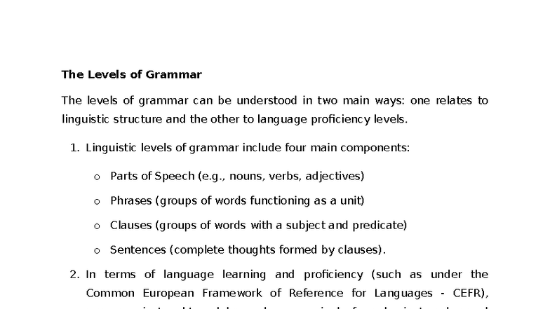 Levels of Grammar: Structure & Proficiency (073041) - Studocu