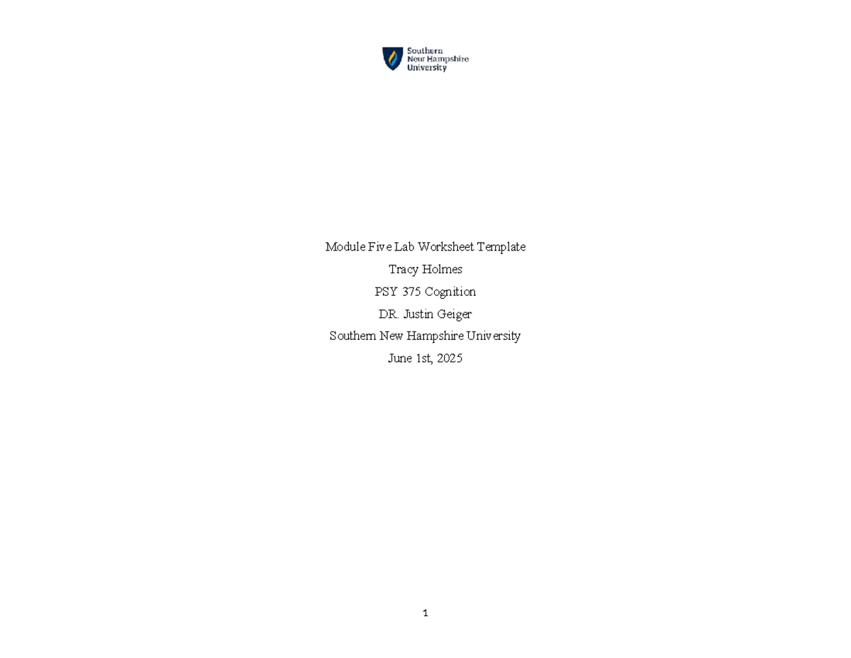 PSY 375 Module 5 Lab Worksheet: Cognition and Reading Processes - Studocu