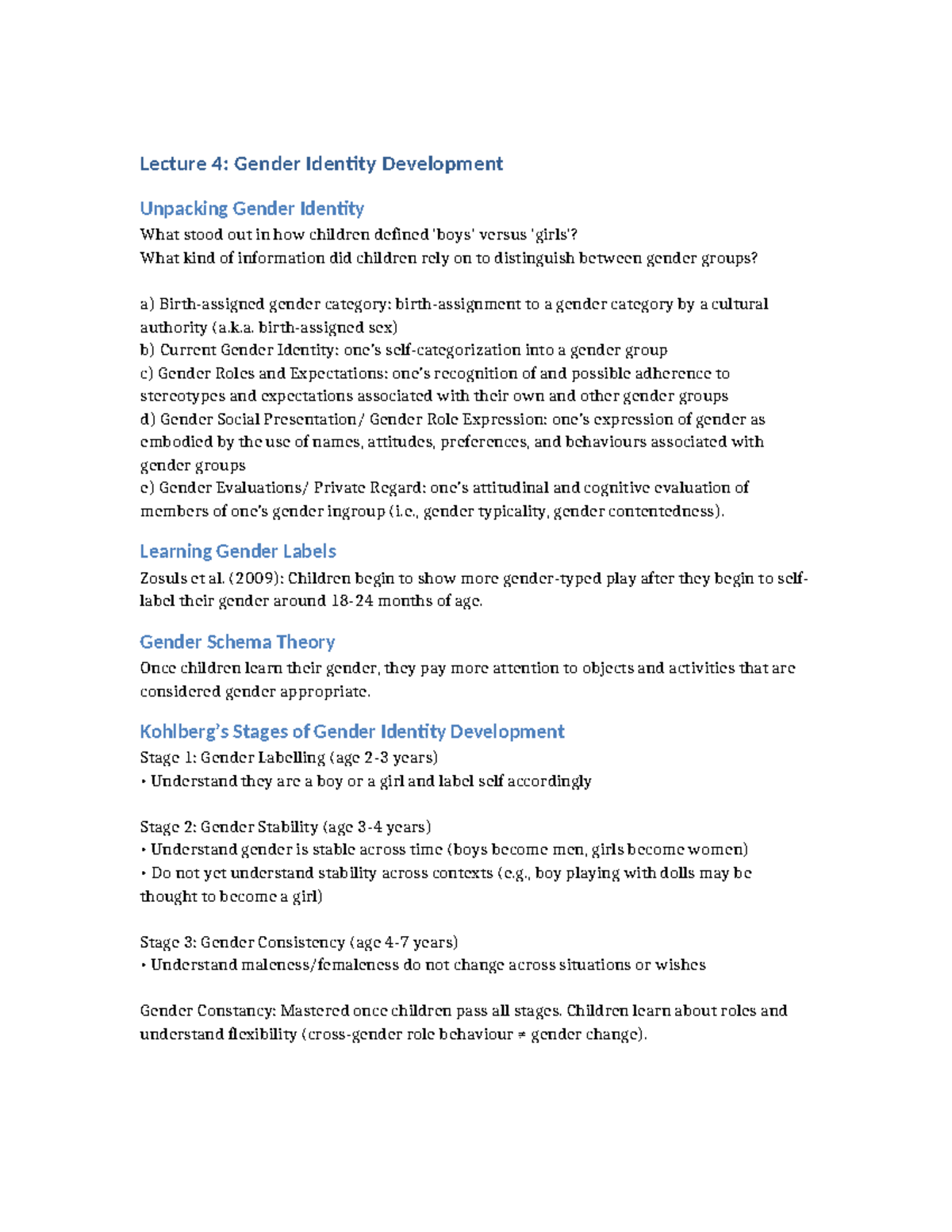 Lecture 4: Gender Identity Development Notes and Key Concepts - Studocu