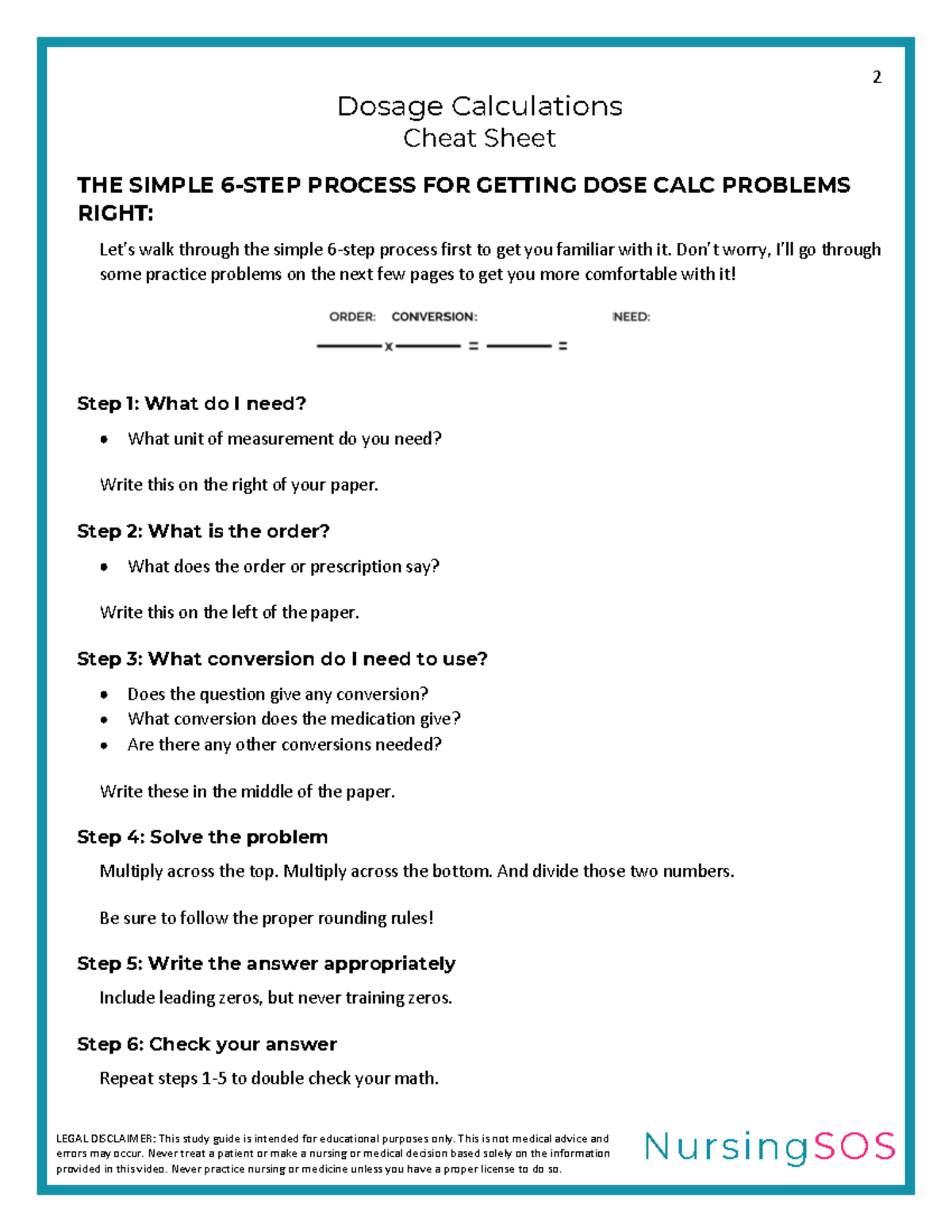 Dosage Calculations Cheat Sheet for Nursing - Essential Guidelines - Studocu