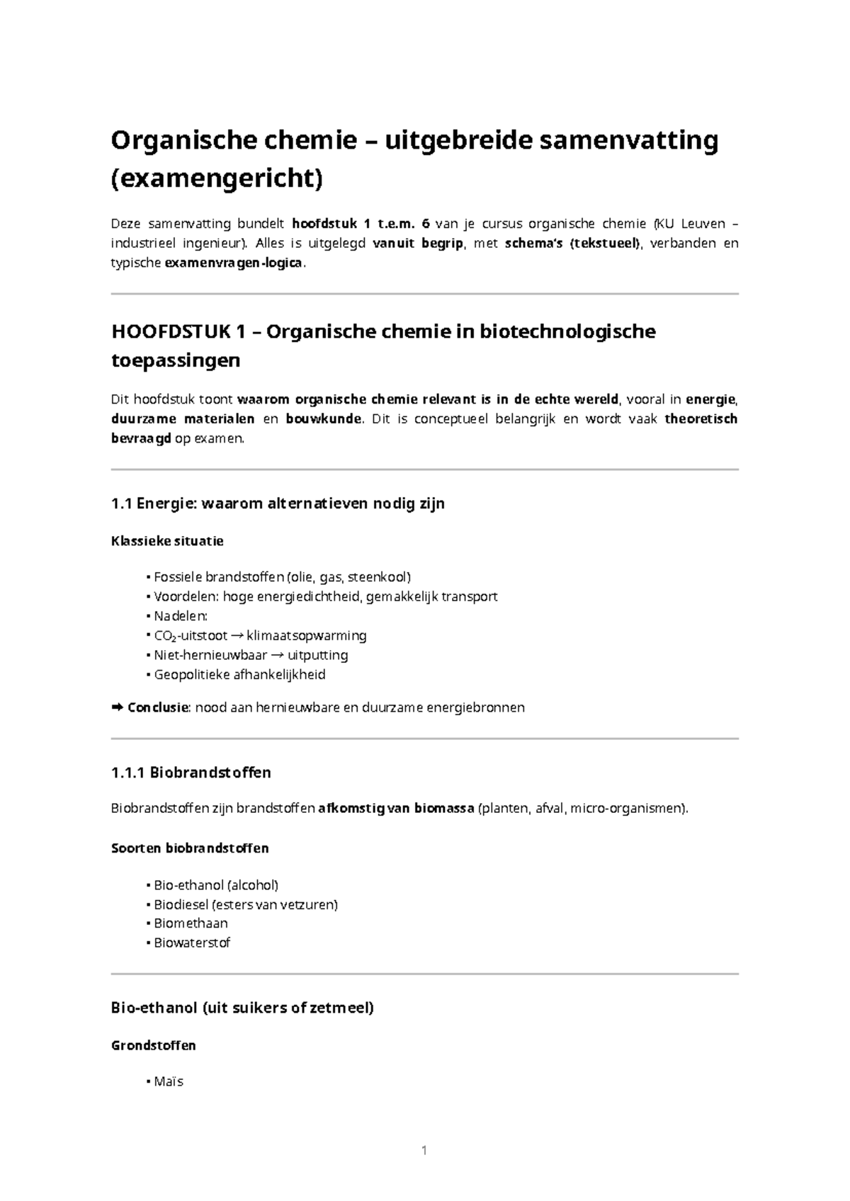 Uitgebreide Samenvatting Organische Chemie (KU Leuven - H1 t/m H6 ...