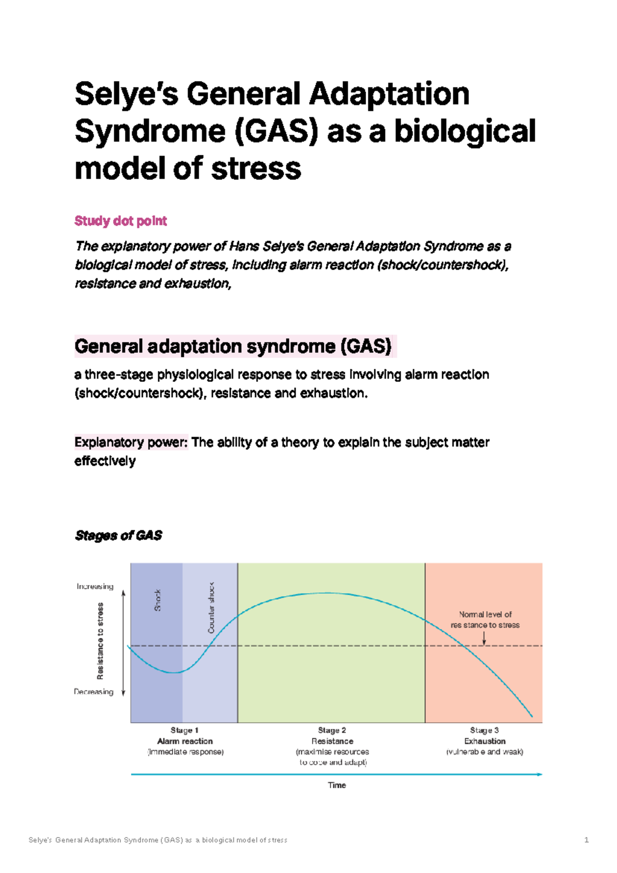 Selye's General Adaptation Syndrome (GAS) Model of Stress - Studocu